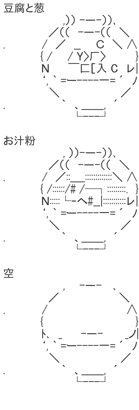 食べ物05（汁・煮込・鍋料理・卵・野菜・軽食他） | AAHub - スマホ対応のアスキーアートビューアー
